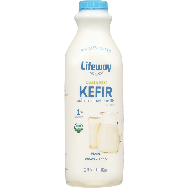 Lifeway Organic Kefir Cultured Low-Fat Plain Milk, 1 Quart